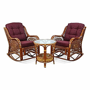 SunBear Furniture Rocking Malibu Lounge Chair ECO Natural Rattan Wicker Handmade Cognac (Light Brown Color) with Dark Brown Cushion (MR-MLBW)