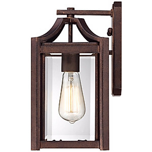 Franklin Iron Works Rockford Farmhouse Rustic Outdoor Wall Light Fixture Bronze Iron 12 1/2" Clear Beveled Glass Panel for Exterior House Porch Patio Outside Deck Garage Yard Front Door Garden Home