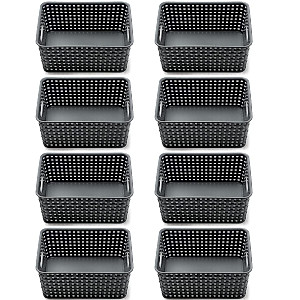 Pack of 8 Open Storage Bins Plastic Knit Storage Box Baskets Rectangle Shelf Basket Organization Organizers with handles