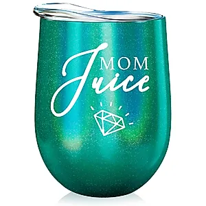 Mom Stainless Steel Wine Tumbler - 12oz with Steel Straw, BPA Free Lid, & Straw Cleaning Brush - Stemless Insulated Wine Tumbler with Lid - Gift for Mothers who Love Coffee, Tea - Mom Juice
