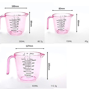 Plastic Measuring Cup Set, Kitchen Cooking and Baking Seasoning Liquid Measuring Cup, Multiple Scale Identification, with Handle and Triangle Mouth, 150ml, 300ml, 600ml, 3-piece Set (Pink)