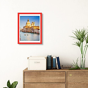 wyooxoo Picture Frame 12x16 inches, Red Solid Wood, High Definition PlexiGlass, Matted, Wall Mount or Tabletop, Ideal for Grandparents Day, Birthday, Graduation