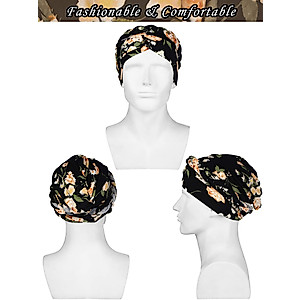 3 Pieces Women Turban Head Wrap Pre-Tied Bonnet Beanie Hat Sleeping Cap Headwrap (Retro Pattern) Multicoloured