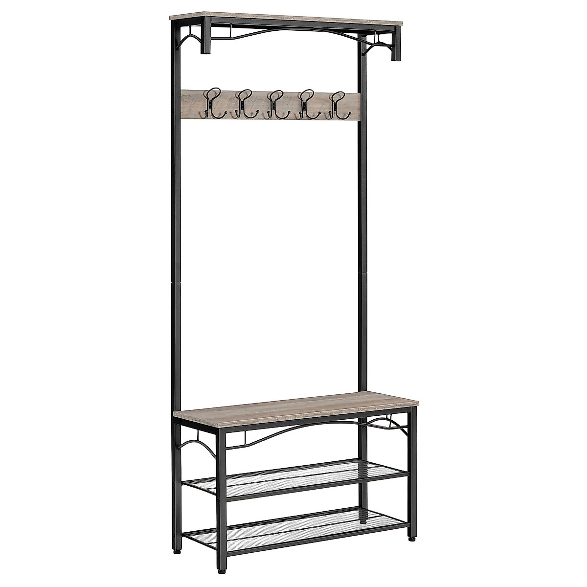 VASAGLE Shoe Bench Rack, 3-Tier Storage Shelf for Entryway Hallway Living Room, Industrial Accent Furniture with Steel Frame, 12.6 x 31.5 x 70.3 Inches, Greige
