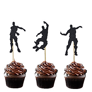 36 Pcs Glitter Black Video Game Cupcake Toppers Dance Cupcake toppers for Gaming Themed Birthday Cake Decoration Party Supplies