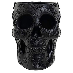 Skull Makeup Brush and Pen Holder Extra Large, Strong Resin Extra Large Halloween By The Wine Savant (Black)