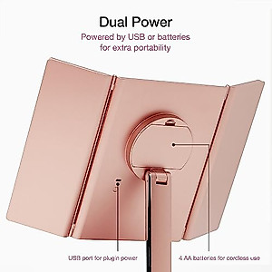 Fancii Makeup Mirror with Natural LED Lights, Lighted Trifold Vanity Mirror with 5X & 7X Magnifications - 40 Dimmable Lights, Touch Screen, Cosmetic Stand - Sora (Rose Gold)