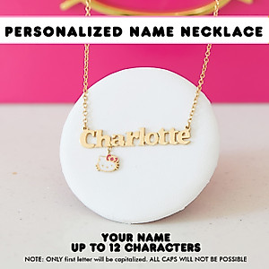 Sanrio Hello Kitty Personalized Name Necklace 18" - 14k Flash Plated Sterling Silver Custom Name Necklace Officially Licensed