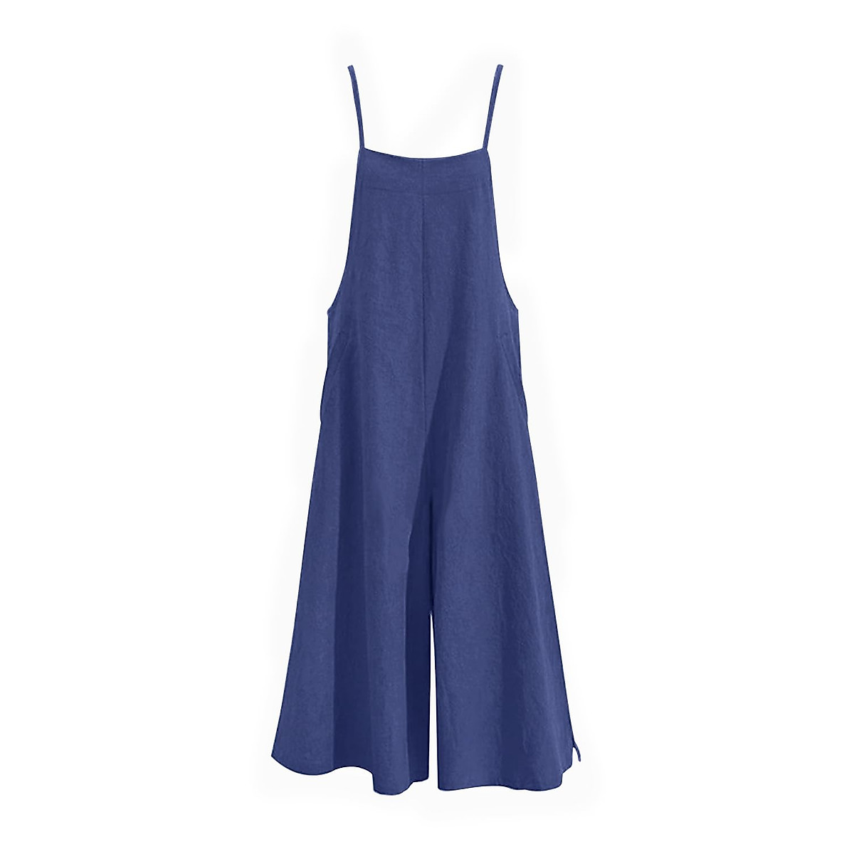 YESNO Women Casual Loose Long Bib Pants Wide Leg Jumpsuits Baggy Cotton Rompers Overalls with Pockets (M PZZTYP2 Navy Blue)