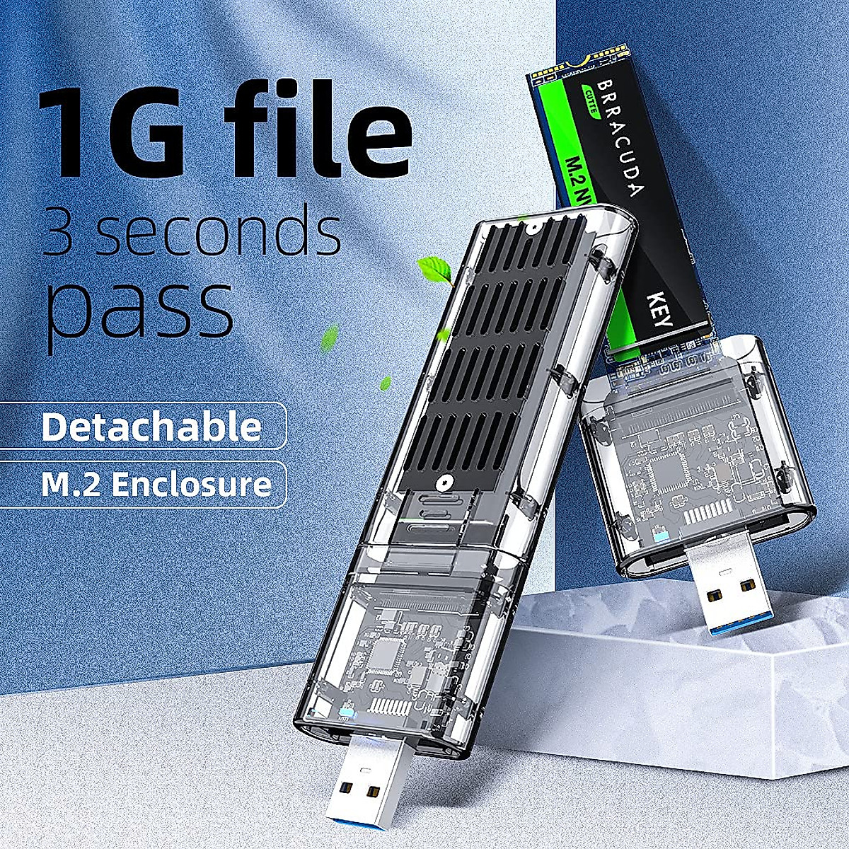AOJUE M.2 NVME SSD Enclosure Adapter, USB 3.1 Gen 2 (10 Gbps)(USB3.0 Compatible) to NVME PCI-E M-Key Solid State Drive External Enclosure (Fits only NVMe PCIe 2242/2260/2280)-DM201PUA (Black)