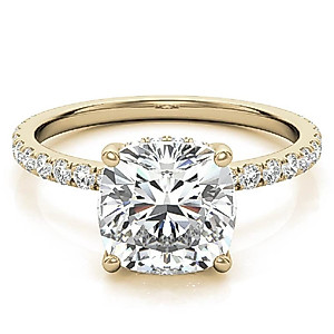 10K Solid Yellow Gold Handmade Engagement Rings, 3 CT Cushion Cut Moissanite Diamond Solitaire Bridal/Wedding Ring for Women/Her, Minimalist Ring Anniversary Ring For Gifts (8.5)