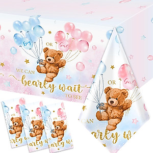 GREHUMOR 3Pcs Bear Baby Shower Tablecloth We Can Bearly Wait Baby Shower Decorations Brown Bear Theme Gender Reveal Table Cover for Boy or Girl Baby Shower Gender Reveal Party 42.5 x 70.8 in (Bear)