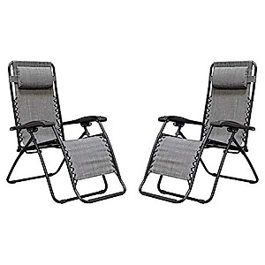 Caravan Canopy Infinity Zero Gravity Steel Frame Patio Deck Chair, Grey (Pair)