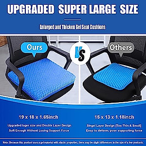 Super Large Gel Seat Cushion for Long Sitting - 19inch Office Chair Car Seat Wheelchair Cushion for Coccyx, Sciatica, Back, Tailbone Pain Relief - Cool, Soft & Breathable Pillow with Non-Slip Cover