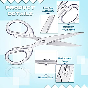 3 Pieces 6.3 Inches Acrylic Scissors Clear Silver Scissors Fabric Scissors Straight Acrylic Stainless Steel Multipurpose Craft Scissors for Office, Home, School, Sewing