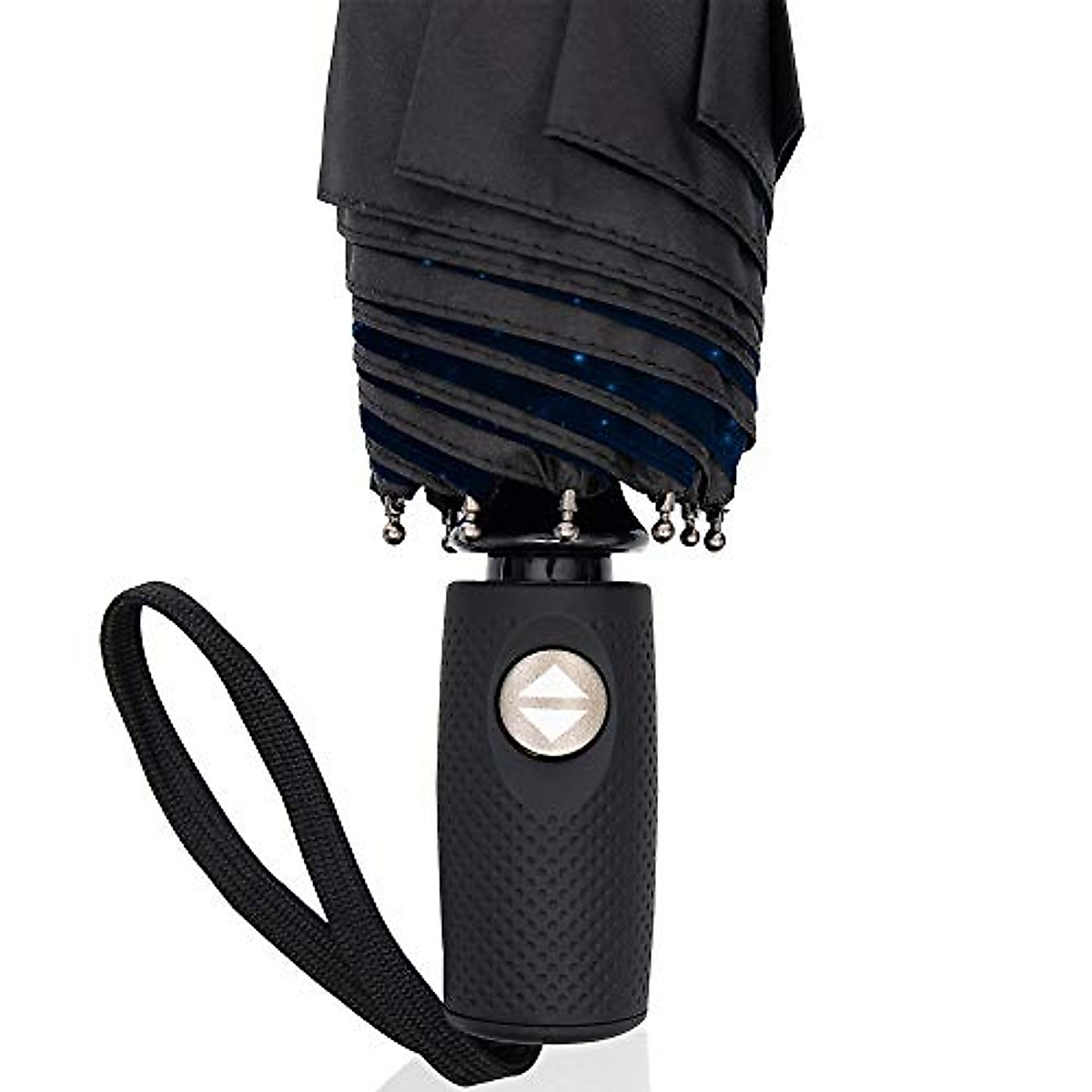 RainPlus Black/Galaxy Windproof Travel Umbrella - Compact, Automatic, Folding and Portable - Umbrellas For Rain for Men and Women - Car, Backpack, Purse, Strong & Wind Resistant