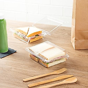 Restaurantware Tamper Tek 6.8 x 5.7 x 1.7 Inch Rectangle Take Out Containers 100 Durable Sandwich To-Go Containers - Tamper-Evident Freezable Clear Plastic Sandwich Containers With Hinged Lids