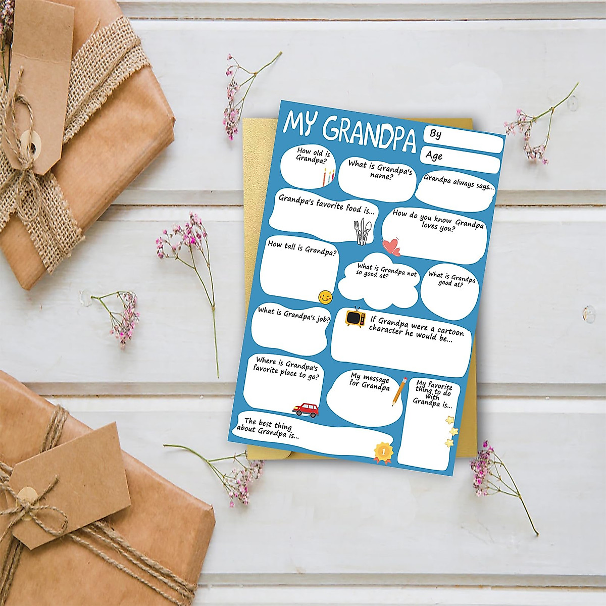 OJsensai Happy Q&A Birthday Card for Grandpa, Funny Fathers Day Gift for Grandad, Naughty Fill in Blanks Bday Card from Grandchild, Great Birthday Gift Idea for Grandfather