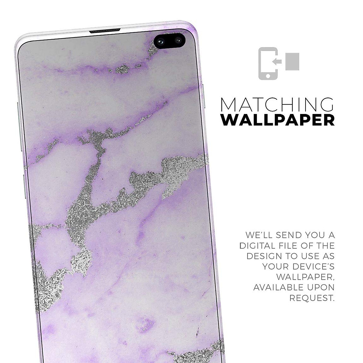 DesignSkinz Purple Marble & Digital Silver Foil V3 Protective Vinyl Decal Wrap Skin Cover Compatible with The Samsung Galaxy S20 (Screen Trim & Back Glass Skin)