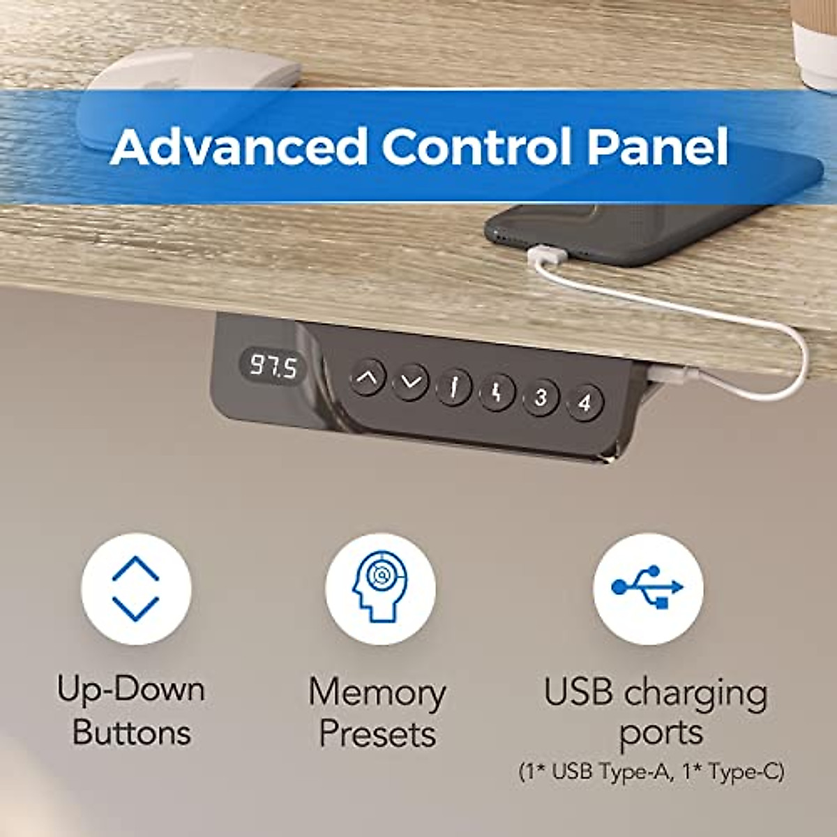 FLEXISPOT Standing Desk Quick Assembly Electric Stand Up Desk with 40 x 24 Inches Whole-Piece Desktop Ergonomic Memory Controller Height Adjustable Desk(White Frame + 40" Grey Wood Grain Desktop)