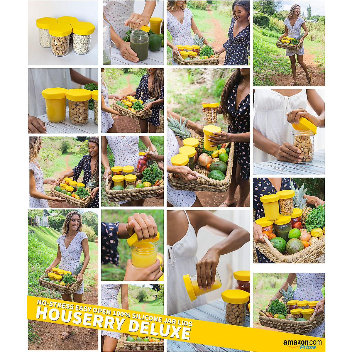 HOUSERRY DELUXE Easy-Grip Easy-Open 100% Silicone Mason Jar Lid - 3 pcs (WIDE MOUTH, YELLOW)