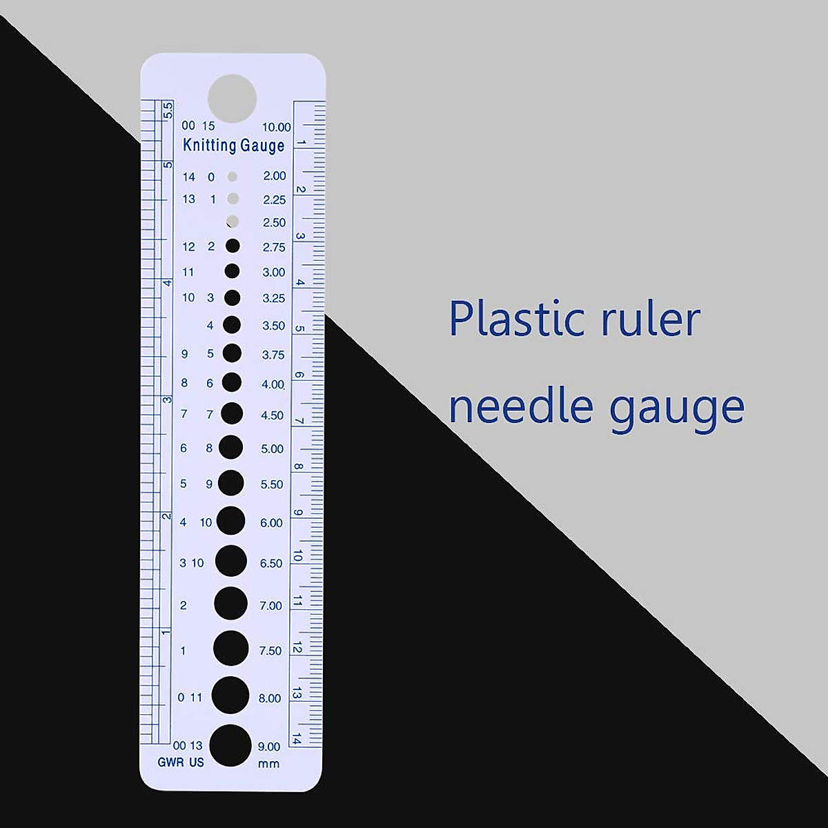 Natudeco US UK Canada Sizes 2-10mm Sewing Ruler Patch Work Ruler Clear Sewing Ruler Plastic Knitting Needle Gauge Ruler Inch cm Sewing Tools for Sewing Measurement