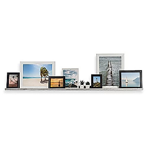 Rustic State Ted Wall Mount Extra Long Narrow Picture Ledge Photo Frame Display - 72 Inch Wooden Floating Shelf for Living Room Office Kitchen Bedroom Bathroom - Burnt White