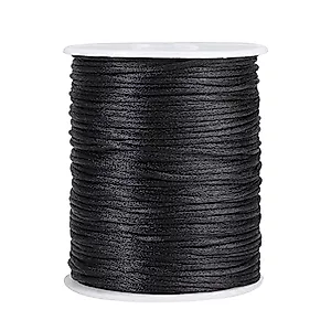 328Feet 2mm Satin Rattail Cord Black Nylon Cord Beading String for Chinese Knotting, Macramé, Beading, Necklaces,Jewelry Making Arts and Crafts (Black)