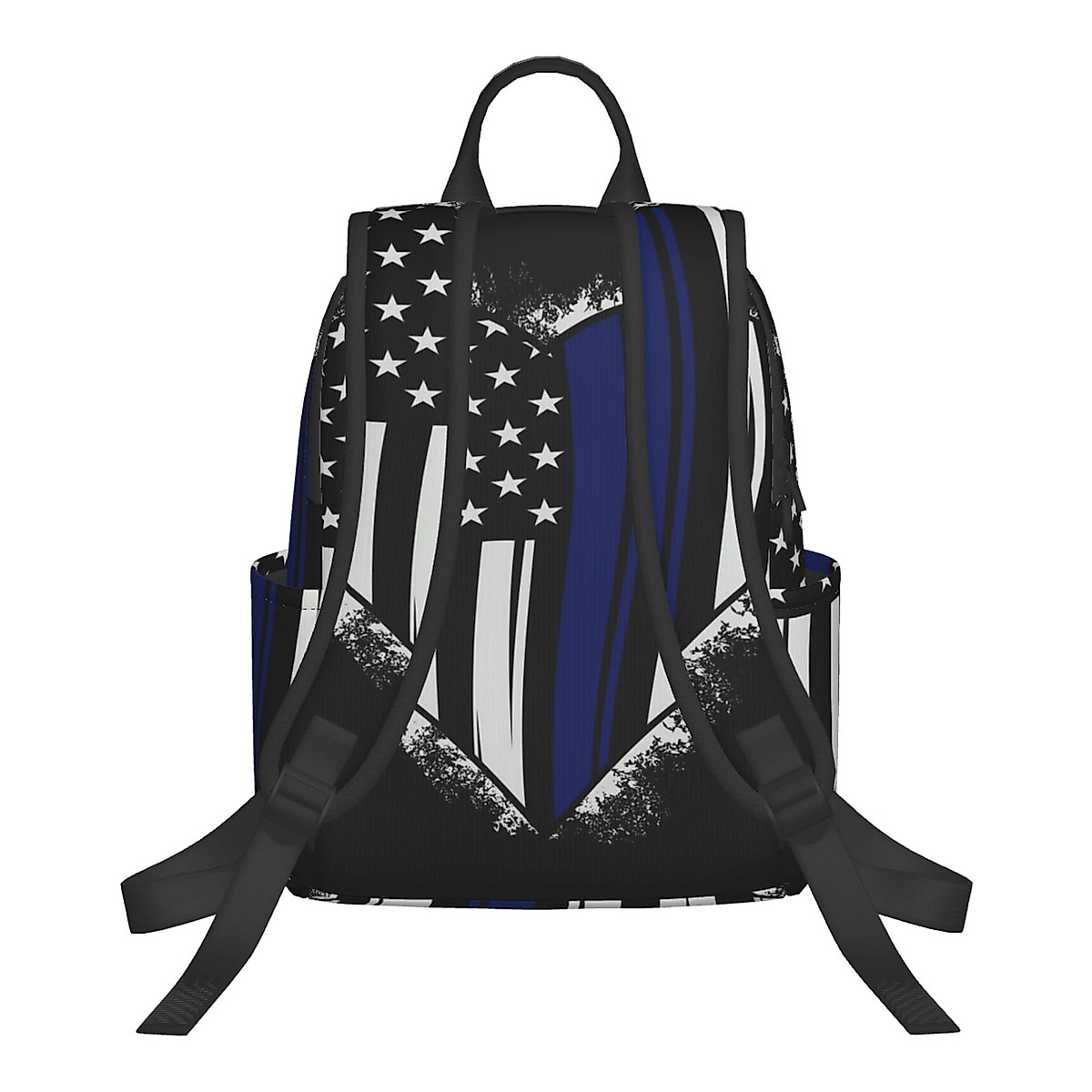 SWEET TANG American Thin Blue Line Flag Police love heart pattern black Backpack for Men Travel Laptop Backpack College Backpack Laptop Bag for Women