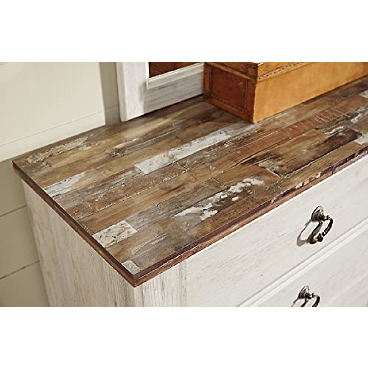 Signature Design by Ashley Willowton Coastal Cottage 6 Drawer Dresser with Faux Plank Top, Whitewash