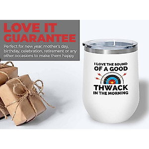 Archery White Wine Tumbler 12oz - Thwack in the morning - Archery Shot Trainer Crossbow Compound Bow Hunting Arrow