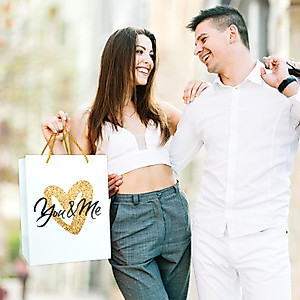 SICOHOME Large Anniversary Paper Gift Bag with Tissue Paper 13" You and Me Valentine's Day Gift Bag with Tissue Paper and Greeting Card for Husband Wife Boyfriend Girlfriend Newlyweds