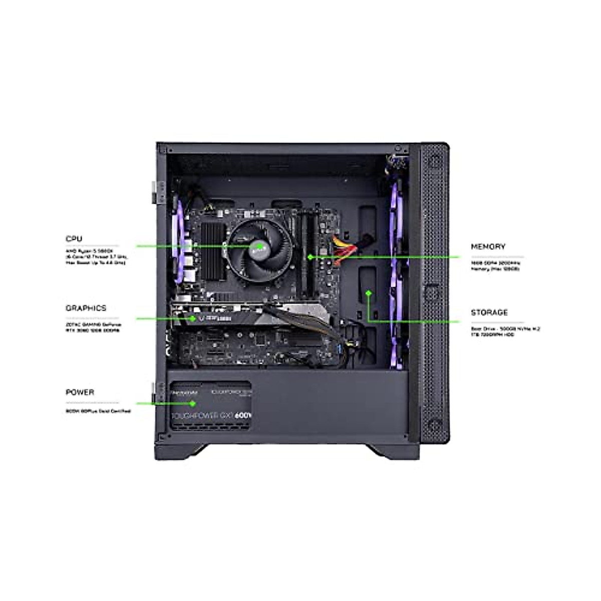 ZOTAC Gaming MEK Hero G1 A5636 Gaming PC Desktop AMD Ryzen 5 5600X, GeForce RTX 3060 12GB, 16GB 3200MHz DDR4, 500GB M.2 NVMe SSD + 1TB 7200 RPM HDD, WiFi + Bluetooth RGB -‎ GH3060A5600X01BA-U-W2B