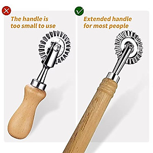 Ravioli Cutter Wheel,Pastry Wheel Cutter with Long Wooden Handle,Zinc Alloy Pasta Cutter Wheel for Kitchen