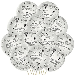 PANTIDE 37Pcs Memorial Balloons Set White Remembrance Funeral Celebration of Life Biodegradable Latex Balloon with Ribbon Miss You Forever Love You Always We Will Never Forget You Balloons Decorations