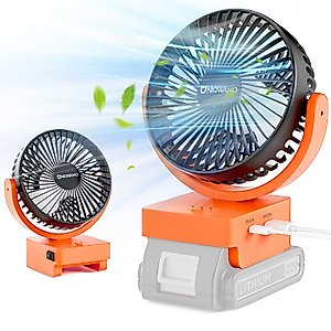 Rechargeable Jobsite Fan For Black & Decker/Porter Cable 20V Max Battery(Only Fan,No Battry), Portable Cordless Fan With 3 Speeds Control，USB +Type C,Brushless Motor for 18V Battery
