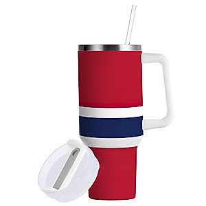 ODAWA Large Norway Flag Stainless Steel Insulated Tumblers with Handle and Straw Travel Insulated Tumblers