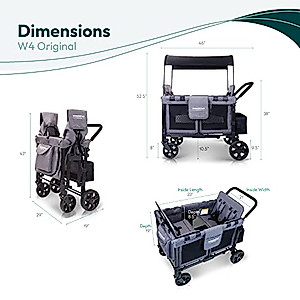 WONDERFOLD W4 Original Quad Stroller Wagon Featuring 4 High Face-to-Face Seats with 5-Point Harnesses, Easy Access Front Zipper Door, and Removable UV-Protection Canopy, Gray