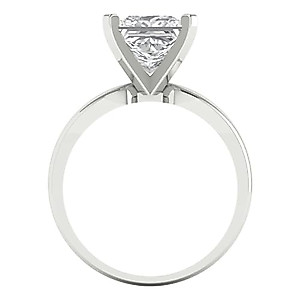 Clara Pucci 2.5 ct Princess Cut Genuine Lab Grown Diamond SI1-SI2 14K White Gold Solitaire Bridal Wedding Engagement Ring size 10