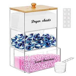 GYSYELL Dryer Sheet Holder,Acrylic Dryer Sheet Holder Container with Bamboo Lid for Laundry Room Decor Organization and Storage,Clean Dryer Sheet Dispenser,Laundry Dryer Sheet Holder With Lid