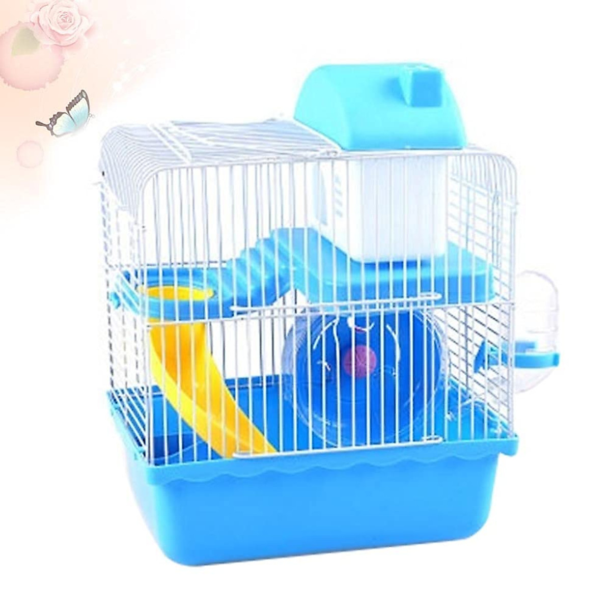 VOSAREA Hamster Cage Gerbil Haven Habitat Small Animal Cage Includes Play Slide Exercise Wheel Hamster Hide- Out Water Bottle (Light Blue)