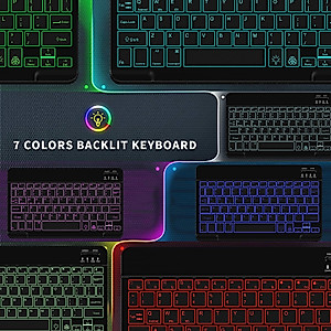 Backlit Bluetooth Keyboard Small Portable External Wireless Keyboard Cordless Rechargeable Illuminated for Android Tablet Cell Phone Smartphone iPad Pro Air Mini iPhone Windows Surface (Black)