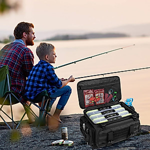DSLEAF Waterproof Tackle Box Bag with Rod Holder, Soft Fishing Tackle Storage Bag with Non-Slip Base for Saltwater or Freshwater Fishing (Patent Design), Only Bag