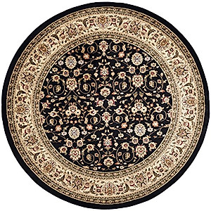 SAFAVIEH Lyndhurst Collection 8' Round Black/Ivory LNH316B Traditional Oriental Non-Shedding Dining Room Entryway Foyer Living Room Bedroom Area Rug