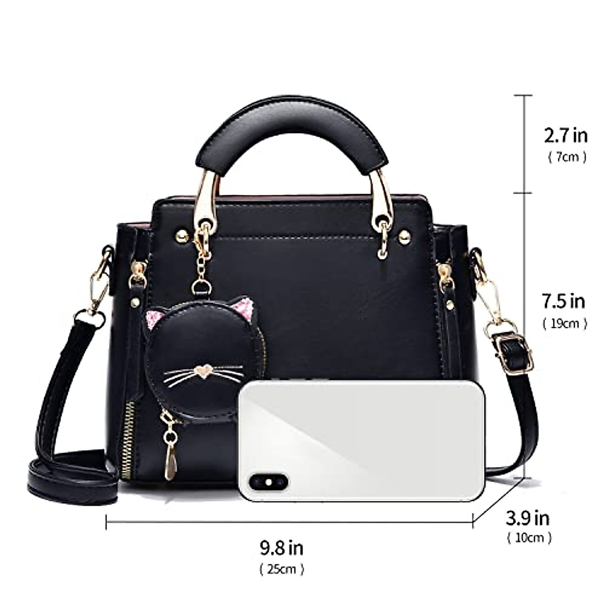 XIAOYU Fashion Purses and Handbags for Women Ladies Leather Top Handle Satchel Shoulder Bags Small Totes (Black)