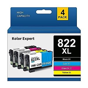 Kolor Expert Remanufactured Ink Cartridge Replacement for Epson 822XL 822 XL T822XL for Epson Workforce Pro WF-3820 WF-4820 WF-4830 WF-4833 WF-4834 Printer (4-Pack)