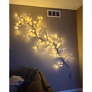 LKGOOD Vines for Room Decor with Remote Control On/Off Timmer Dim,7.5FT Artificial Plants Tree Willow Vine Lights Plug in 144 LEDs for Walls Bedroom,Living Room,Indoor Home Decoration(Brown)