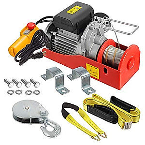 Partsam 440Lbs Lift Electric Hoist Crane Remote Control Power System, 110V Electric Hoist Zinc-Plated Steel Wire Overhead Crane Garage Ceiling Pulley Winch w/Straps (w/Emergency Stop Switch)