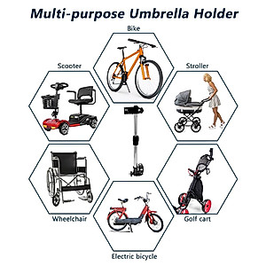 Umbrella Holder for Elderly Mobility Scooter, Wheelchair Grip Mount Stand Adjustable Stretch Bracket Accessories, Fits for 0.78"-1.2" Handlebar