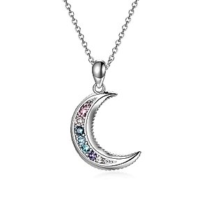 Sterling Silver Crescent Moon Pendant Necklace for Women, Multicolor Crystals from Swarovski, Anniversary Birthday Moon Jewelry Gifts for Lovely Ladies